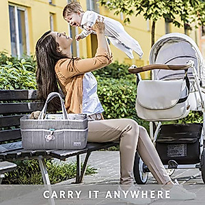 Lily Miles Baby Diaper Caddy - Large Organizer Tote Bag for Infant Boy or Girl - Baby Shower Basket - Nursery Must Haves - Registry Favorites - Collapsible Newborn Caddie Car Travel