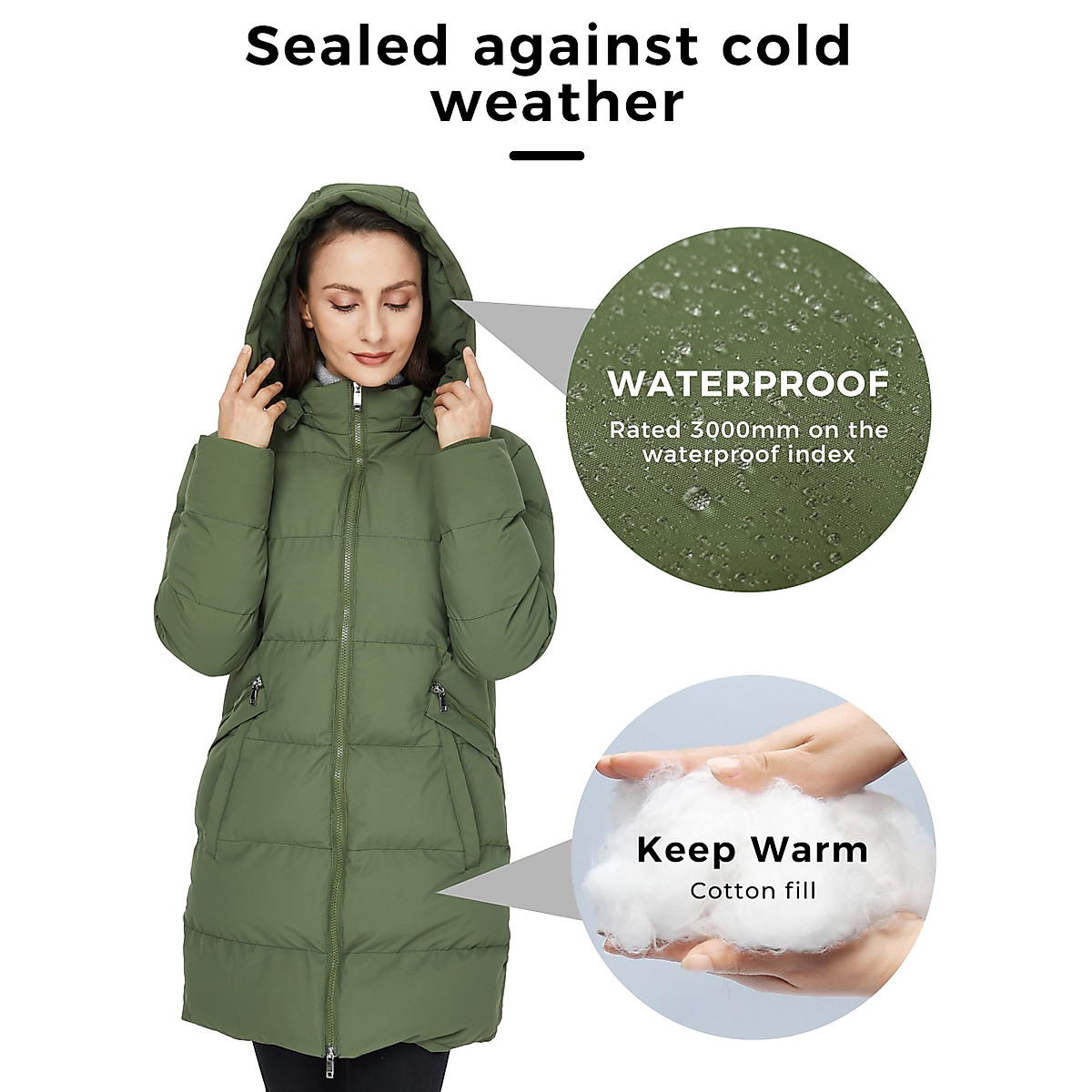 WenVen Women's Winter Long Parka Coat Thicken Outwear Puffer Full-Zip Jacket (Army green,L)