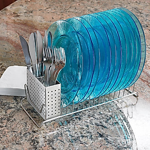 Polder 3-Piece Compact Dish Rack Includes Utensil Holder, Wire Rack and Rimmed Catch Tray - 100% Stainless Stel