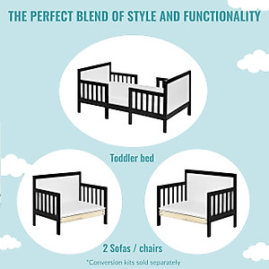 Dream On Me Hudson 3 In 1 Convertible Toddler Bed In Black And White, Greenguard Gold Certified, JPMA Certified, Non Toxic Finishes, Made of Sustainable New Zealand Pinewood