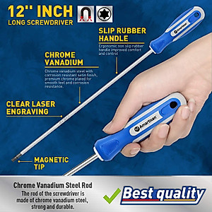 Amartisan 6-Piece Extra Long Torx Screwdrivers Set, length 12''(300mm) T10 - T30, Long Long star Screwdrivers Set