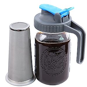 GMEPOCH Mason Jar Pitcher Cold Brew Coffee Maker 32 Oz Glass Mason Iced Coffee Maker With Filter Airtight & Leak-Proof Pitcher 1 Quart