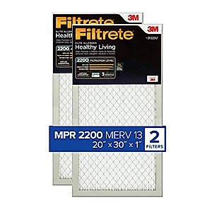 Filtrete 20x30x1 Air Filter MPR 2200 MERV 13, Healthy Living Elite Allergen, 2-Pack (exact dimensions 19.81x29.81x0.78),White