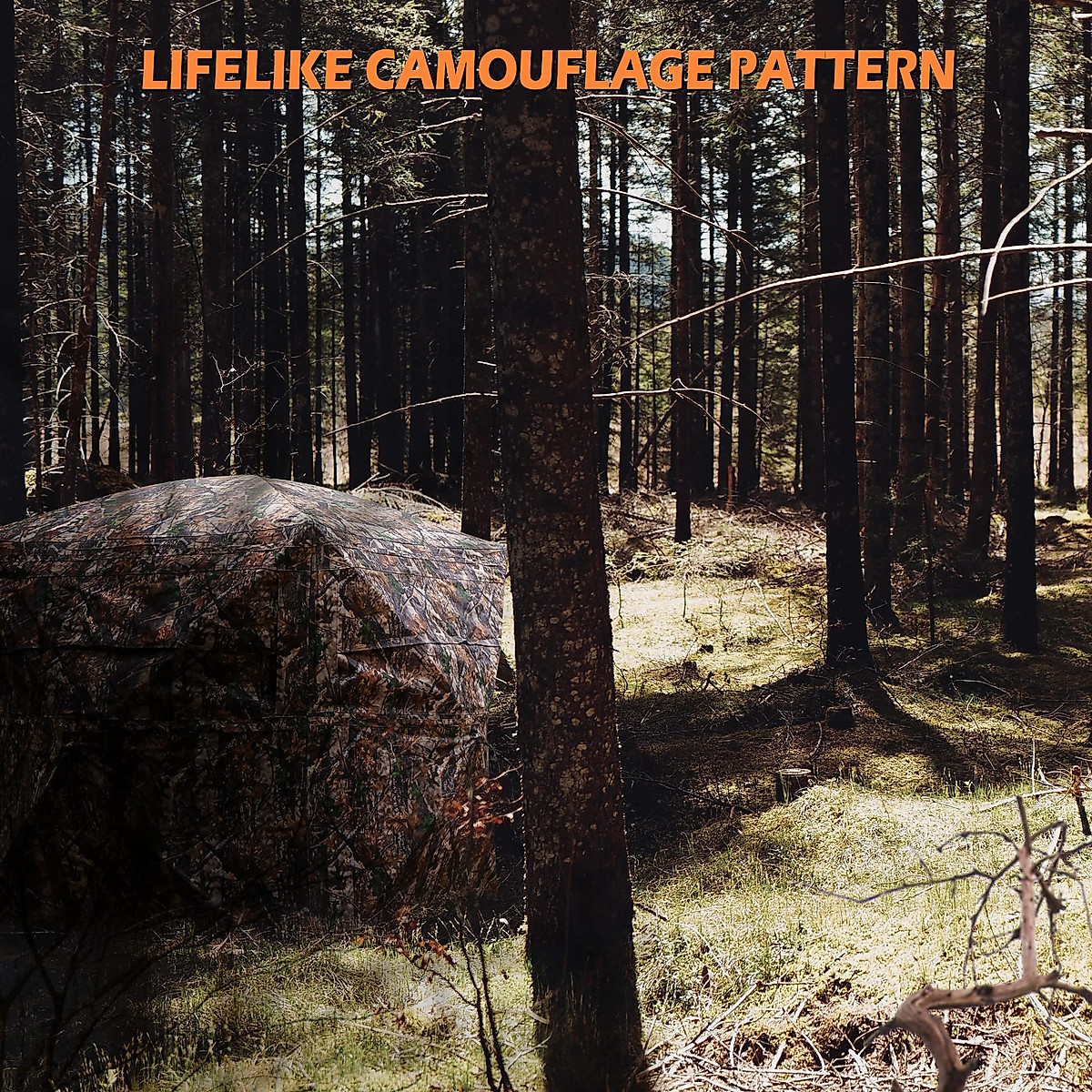Your Choice Hunting Blind 3 Person 270 Degree See Through Ground Blinds with Orange Cap for Deer Hunting Turkey Hunting, Camo Deer Blind Turkey Blind Pop Up Hunting Tent, Hunting Gear