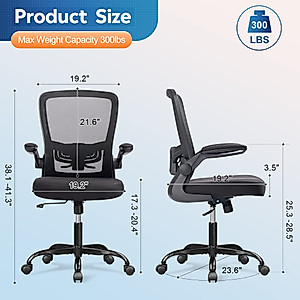 DEVAISE Mesh Office Chair, Ergonomic Computer Chair with Flip-up Arms and Lumbar Support, Tall Adjustable Desk Chair 300 lb Capacity, Black