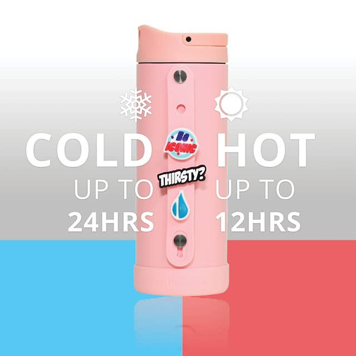 Elemental Iconic Kids Water Bottle with Straw Lid & Charms Strap, Leak-Proof When Closed, Triple Insulated Stainless Steel Reusable Thermos Water Bottle - 14oz, Rose