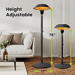 Indoor/Outdoor Infrared Electric Patio Heater - 1500W with Tip-Over Protection and Easy Assembly, Waterproof for Garden, Balcony & Garage Use, Perfect for BBQs and Outdoor Parties! (EPH-BLK)