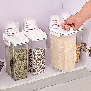 Airtight Food Storage Container with Lids 2L, Cereal Dispenser Rice Bin, Clear Plastic Storage Box with Airtight Design Measuring Cup Pour Spout, for Kitchen Flour Rice Sugar, Keeps Food Fresh Dry