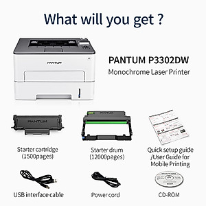 Pantum P3302DW Compact Black & White Laser Printer Wireless Ethernet and USB2.0 Capabilities, Auto Two-Sided Printing, Home Office Use (V4B15B)