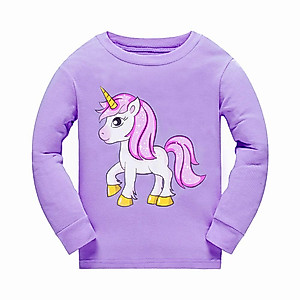 Pajamas for Girls Long Sleeve Pjs 100% Cotton Sleepwear Unicorn Pajama Toddler Clothes Kids 2 Pieces PJS Sets Size 6