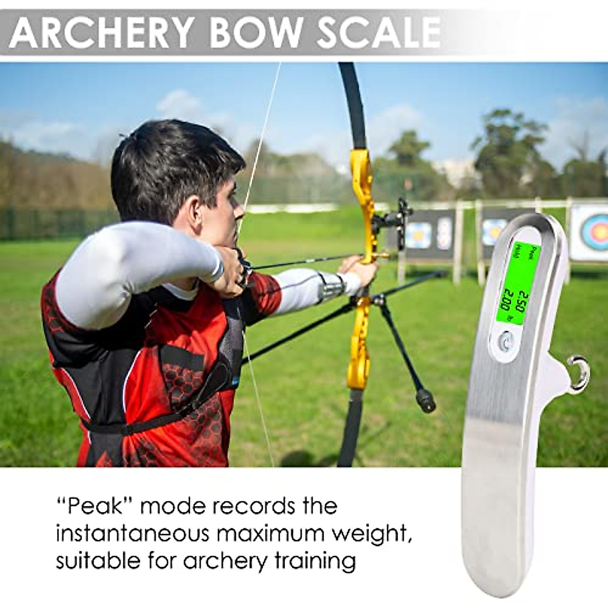 110 lbs Digital Bow Scale Recurve Archery Bow Scale Bow Poundage Scale Hunting Scale Luggage Scale with Peak and Hold Scale LCD Display
