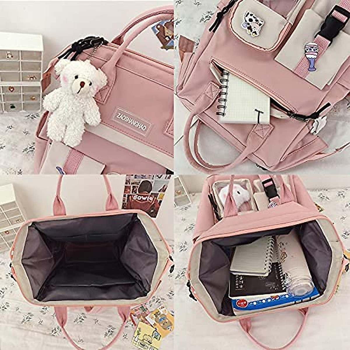 Kawaii Backpack with Kawaii Pin and Accessories Backpack Cute Aesthetic Backpack Cute Kawaii Backpack for School (Green)