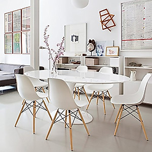 Furmax Pre Assembled Style Mid Century Modern DSW Shell Lounge Plastic Kitchen, Dining, Bedroom, Living Room Side Chairs Set of 4, White