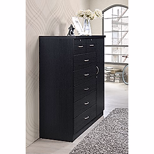 Hodedah 7 Drawer Jumbo Chest, Five Large Drawers, Two Smaller Drawers with Two Lock, Hanging Rod, and Three Shelves | Black
