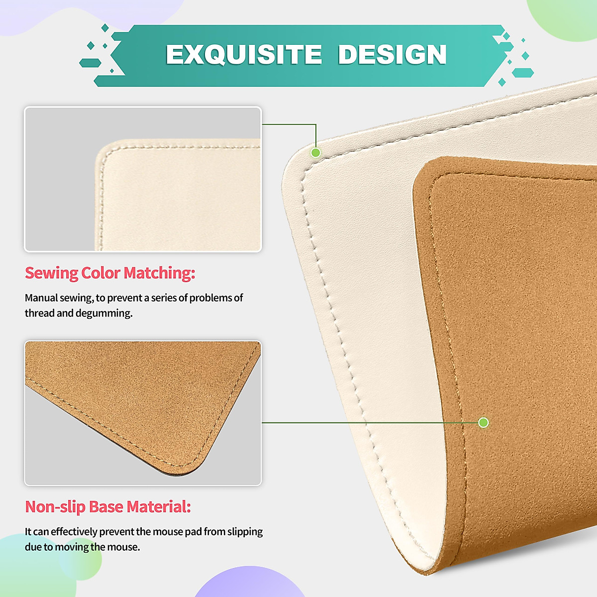 Mouse Pad, PU Mouse Pad，Leather Mouse Pad with Stitched Edge Micro-Fiber Base with Non-Slip Waterproof，Mouse Pad for Computers，Laptop, 8x11Inch (Milky White)