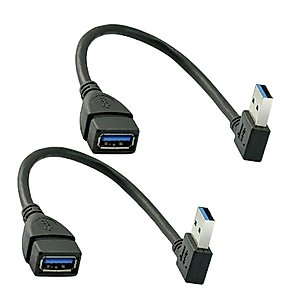 Oxsubor SuperSpeed USB 3.0 Male to Female Extension Data Cable Left Angle 2PCS (20CM,8IN)(Notice:pls Check The Left Angle in Picture)