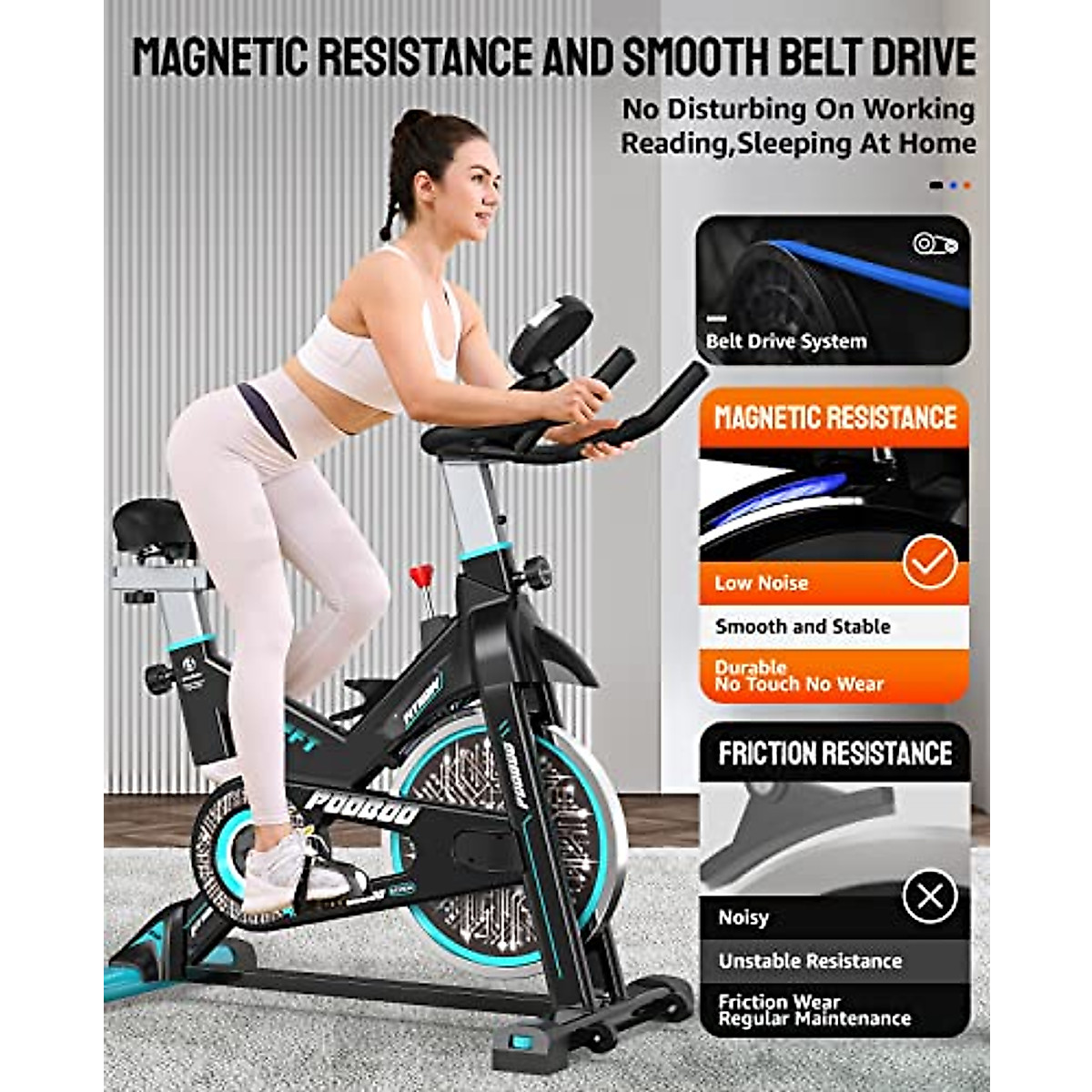 pooboo Magnetic Resistance Indoor Cycling Bike, Belt Drive Indoor Exercise Bike Stationary LCD Monitor with Ipad Mount ＆Comfortable Seat Cushion for Home Cardio Workout Cycle Bike Training Upgraded Version