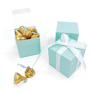 AKIO CRAFT Turquoise Small Cube Candy Boxes Bulk Teal Blue Wedding Party Favors Gift Boxes Baby Bridal Shower Thank You Treat Candy Boxes Supplies, 2x2x2 inch, 50pc