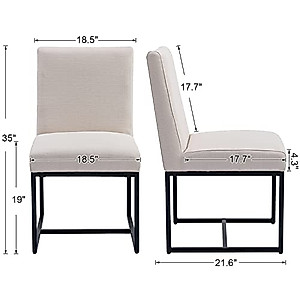 Set of 4 Linen Upholstered Dining Room Chair, Mid Century Modern Fabric Chair for Dining Room, with Black Metal Frame, Cream