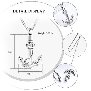 XSMZB Cremation Jewelry for Ashes Anchor Urn Necklace for Ashes Urn Pendant Locket Memorial Keepsake Urn Necklace for Men Women Ashes Holder(Silver)