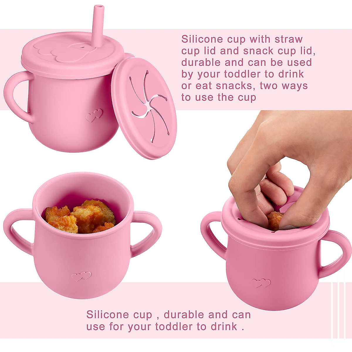 3 Sets Baby Led Weaning Supplies, Silicone Baby Feeding Set with Divided Plate Adjustable Bib Suction Bowl with Lid Snack Cup Soft Spoon Fork, Toddler Self Eating Utensil (Purple, Mint, Pink)