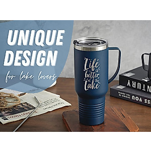Onebttl Lake House Gifts, Lake Gifts for Women, Men, 40oz Insulated Travel Cup with Handle Lake Life Gifts, Housewarming Gifts for Lake House, Gifts for Lake Lovers, Blue - Life Is Better at the Lake