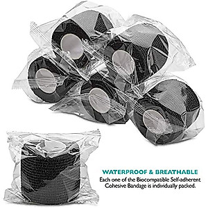 Tattoo Sensi Wrap Grip Cover BISIBITA2 Self Bandage Rolls Sports Adherent Tape 2 inch x 5 Yards, Pack of 24 (Black)