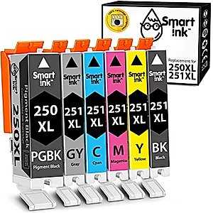 Smart Ink Compatible Ink Cartridge Replacement for Canon PIXMA CLI-251XL PGI-250XL PGI 250 CLI 251 ( 1PGBK & 1BK/C/M/Y/GY 6 Combo Pack ) to use with iP8720 MG6320 MG7120 MG7520