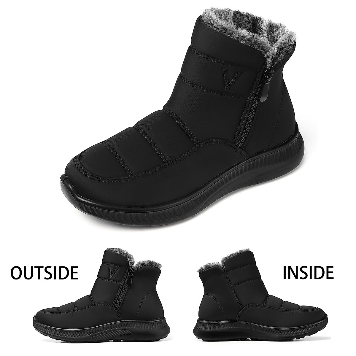 TEMOFON Women Snow Boots Winter: Warm Black Ankle Winter Shoes Waterproof Fur Lined Booties Womens Soft Boot Walking Comfortable Size 10