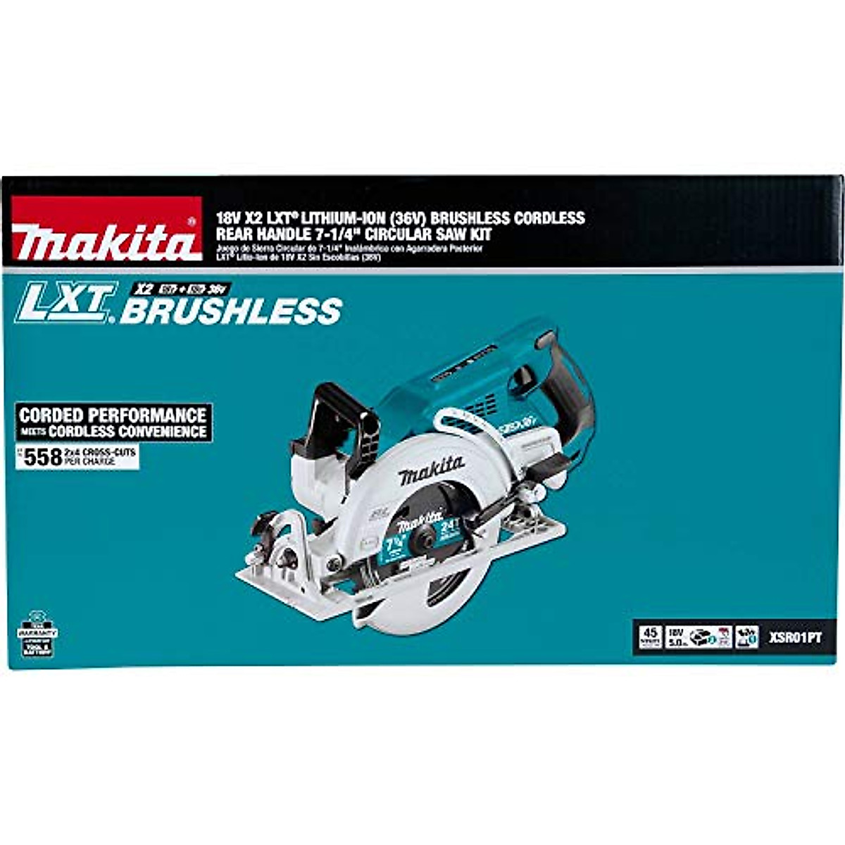 Makita XSR01PT 36V (18V X2) LXT® Brushless Rear Handle 7-1/4" Circular Saw Kit (5.0Ah)