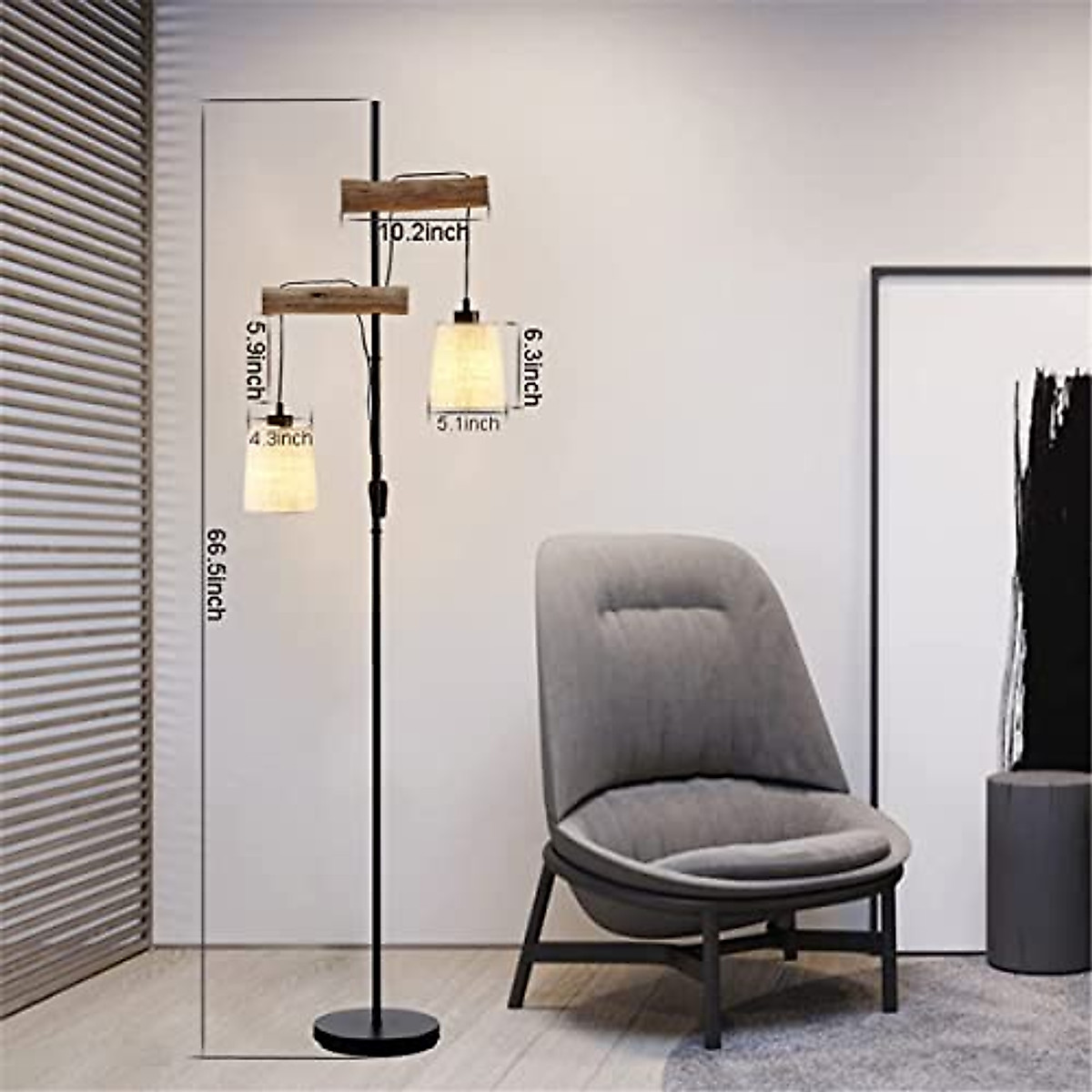 Floor Lamps for Living Room,Farmhouse Industrial Floor Lamps,68 Inch 2 Lights Wood Standing Lamp,Sturdy Base Tall Vintage Pole Light, Metal Black Floor Lamps Bedroom Office Rustic Home (Brown)