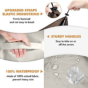 Patio Furniture Covers Waterproof for Chairs, 100% Outdoor Waterproof Durable Patio Outdoor Chair Cover, Lawn Sofa Cover with Handle for Patio Furniture, Beige & Brown (32W x 34D x 36H)