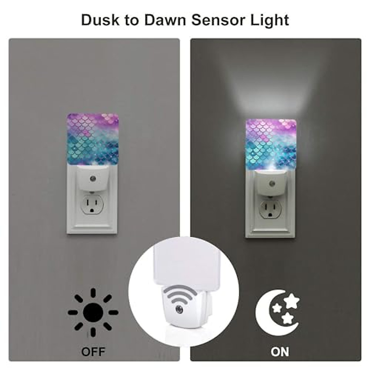 WUFNUUL Night Light Plug into Wall Mermaid Scale Blue Pink Sensor Led Dusk to Dawn Night Lamp Plug-in Home Decorative for Bedroom Bathroom Kitchen Hallway Stairs Hallway Energy Efficient