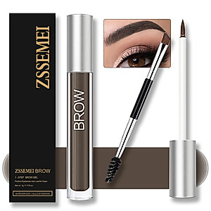 ZSSEMEI Waterproof Eyebrow Gel for Long Lasting, Highly Tinted Liquid Eye Brow Makeup, Sweatproof, Natural (Black Brown)