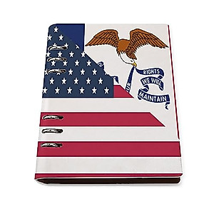 American and Iowa State Flag Notebook Cover 6-Ring Binder Portable Planner Book Loose-Leaf Cover for Home Office