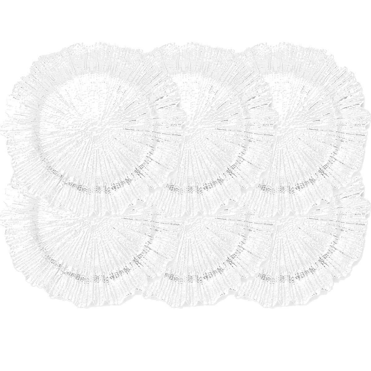 Ms Lovely Plastic Reef Charger Plates Glossy Finish - Set of 6 - Thick and Reusable - White