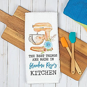 CANARY ROAD Personalized Best Things Are Made in Kitchen Towel | Custom Waffle Weave Dish Towel | Personalized Kitchen Towel | Wedding Gift | Housewarming Gift | Mixer Kitchen Towel | Baking Towel