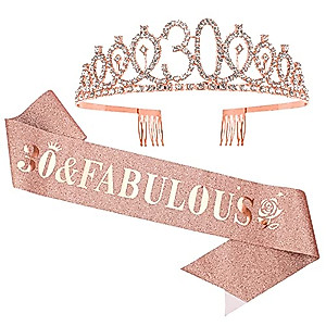 30th Birthday Sash and Tiara for Women, 30th Birthday Decorations for Women, 30th Birthday Sash, Rose Gold 30 & Fabulous Birthday Sash and Tiara for Women, 30th Birthday Gifts for Her