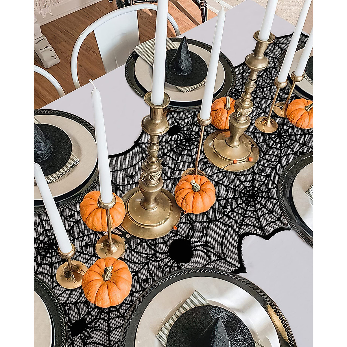 Black Halloween Table Runner Decor: Spider Web Black Table Linens 2 Packs 18 x 72 Inches Lace Runners for Halloween Party Dinner Fireplace Supplies