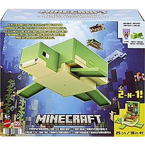 Minecraft Transforming Turtle Hideout, Authentic Pixelated Video-Game Role Play, Electronic, Action Toy to Create, Explore and Survive, Steve, Turtle, Collectible Gift for Fans Age 6 Years and Older