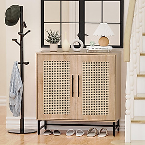 KFO Storage Cabinet with Handmade Natural Rattan Doors, Rattan Buffet Cabinet, Sideboard for Living Room, Hallway, Dining Room, Entryway