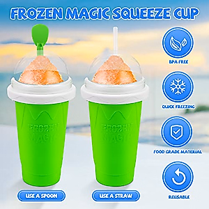 Slushy Maker Cup, TIK TOK Magic Quick Frozen Smoothies Cup, Portable Double Layer Slushy Maker Cup, Slushie Machine with Straw and Spoon, Ice Cream Maker for Kids and Family(Green)