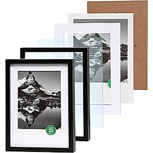 TheDisplayGuys - Contemporary Aluminum Picture Frame - Tempered Glass - 5x7 matted to 4x6 - Black - Wall & Tabletop