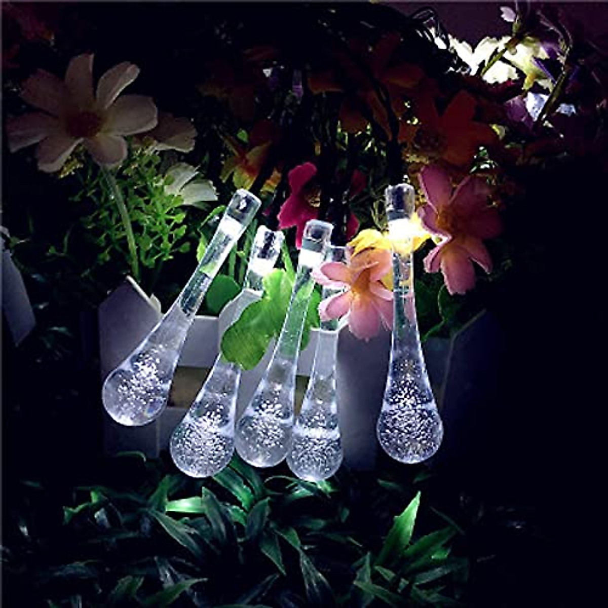 N / B Solar String Light, 30 Led Outdoor Fairy Light with Shape of Waterdrop Lighting Decor for Home Garden (White)