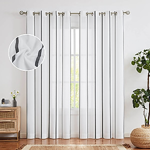 WEST LAKE Stripe Linen Sheer Curtain Grommets Top Pinstripes Rustic Farmhouse Semi Sheer Window Treatment Sets for Dining, Living Room, Bedroom, Gray and White Stripe, 52''x84'', 2 Pieces