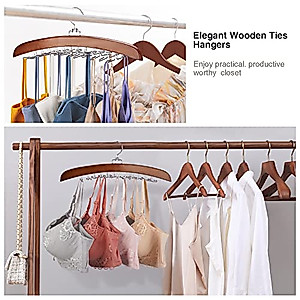 Ulimart Tie Rack Tie Hanger 24 Hooks Wooden Tie Organizer, Tank Top Hanger,Belt Organizer for Closet,with Upgraded 360°Rotating, Belts Scarves Accessories for Bras,Tank Tops,Camisoles…