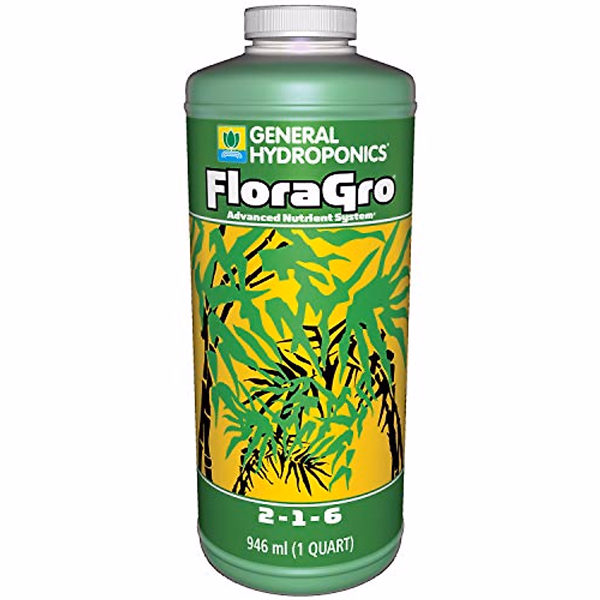 General Hydroponics FloraGro 2-1-6, Use With FloraMicro & FloraBloom, Provides Nutrients For Structural & Foliar Growth, Ideal For Hydroponics, 1-Quart