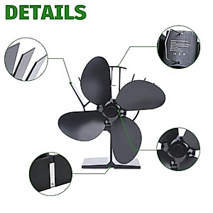KIAASDSY 4-blade Heat Powered Wood Stove Fan, Fireplace Fan - Indoor Warm Air Circulation (1 set of 2)