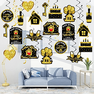 30pcs Housewarming Party Hanging Swirls Decorations, Black Gold House Warming Sign Decor, New Home Sweet Home Housewarming Theme Party Supplies