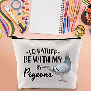 WZMPA Pigeon Themed Cosmetic Bag Pigeon Lover Gift I'd Rather Be With My Pigeons Makeup Zipper Pouch Bag Animal Lover Gift (With My Pigeons)